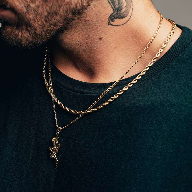Rose Pendant + Rope Chain Set (Gold) – Chaind - The Chain Authority
